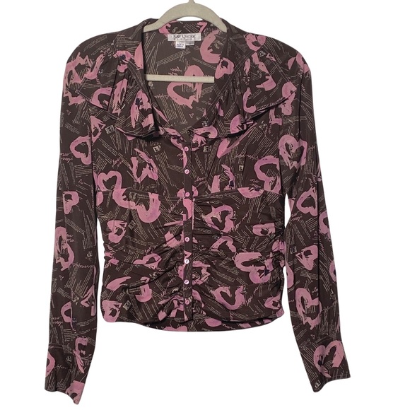 Kay Unger | Tops | Kay Unger Ruffle Neck Gathered Waist Love Me Hearts ...